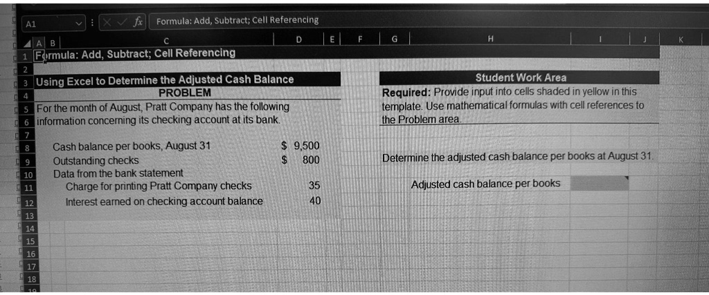 SOLVED: A1 Formula: Add, Subtract; Cell Referencing A B C D F G H I K 1 Formula: Add, Subtract ...