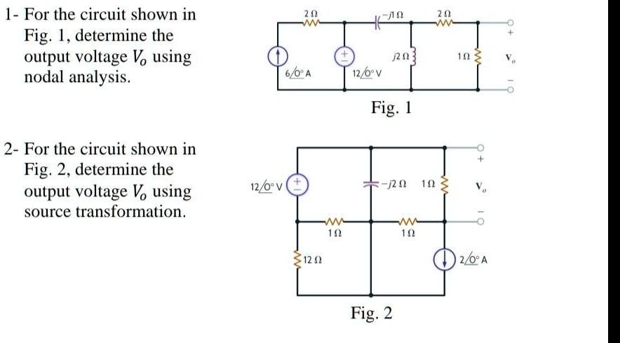 1- For the circuit shown in Fig. 1, determine the output voltage Vo using nodal analysis. 2- For ...
