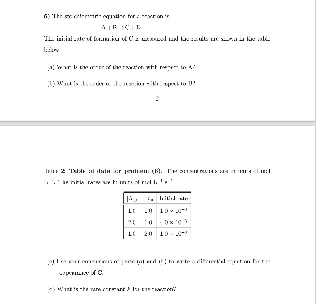 SOLVED: The stoichiometric equation for a reaction is A + B + C + D ...