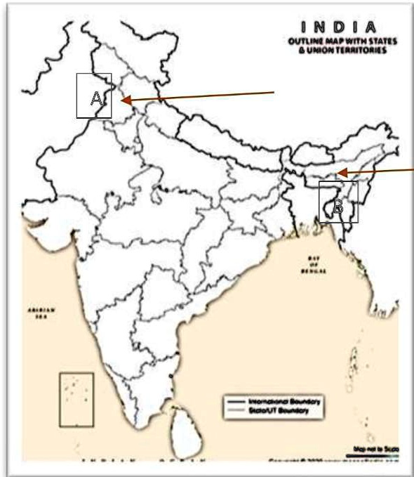 on the given outline map of india identify the locations with the help ...