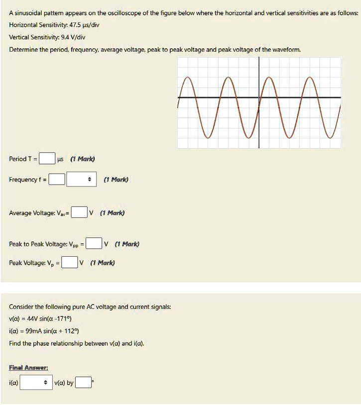 A sinusoidal pattern appears on the oscilloscope of the figure below where the horizontal and ...