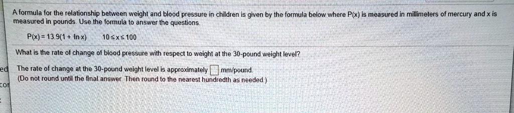 a formula for the relationship between weight and blood pressure in ...