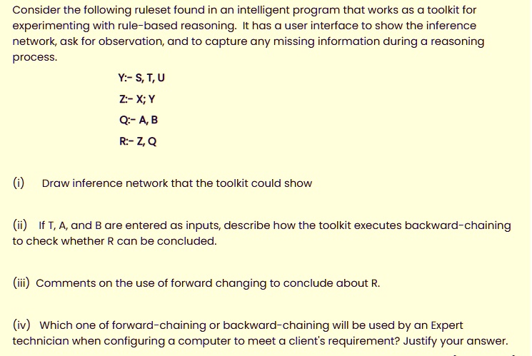SOLVED: Consider the following ruleset found in an intelligent program that works as a toolkit ...