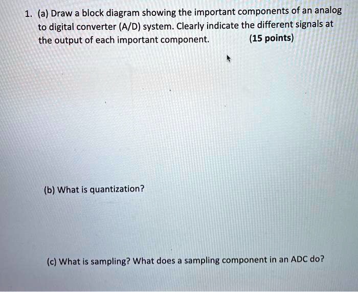 1. (a) Draw a block diagram showing the important components of an analog to digital converter ...