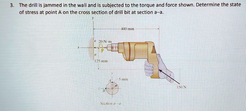 SOLVED: The drill is jammed in the wall and is subjected to the torque ...