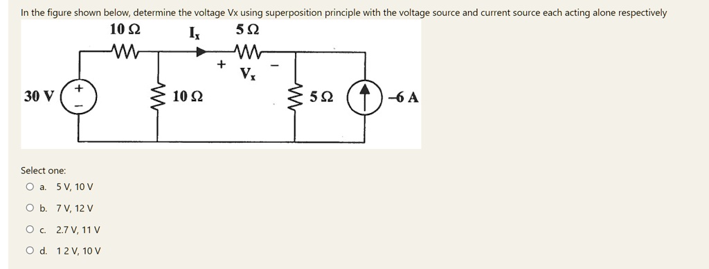 In the figure shown below, determine the voltage Vx using superposition principle with the ...