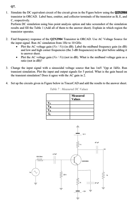 Q7. 1. Simulate the DC equivalent circuit of the circuit given in the ...