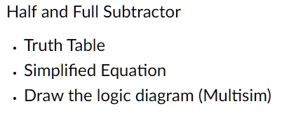 SOLVED: Half and Full Subtractor : Truth Table .Simplified Equation ...
