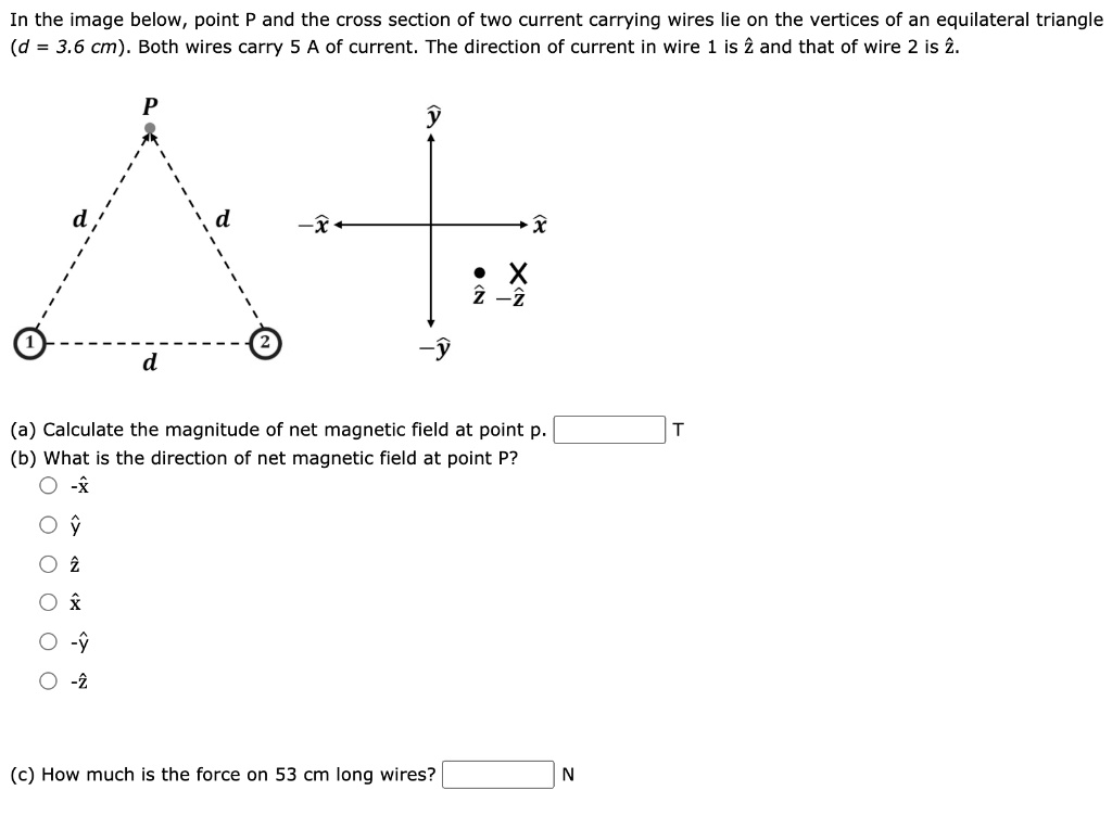 in the image below point p and the cross section of two current ...