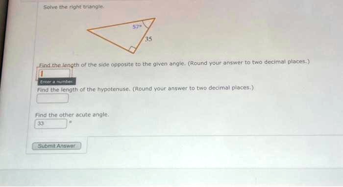SOLVED: Texts: Solve the right triangle. Solve the right triangle. Find ... SOLVED: Texts: Solve the right triangle. Solve the right triangle. Find ...