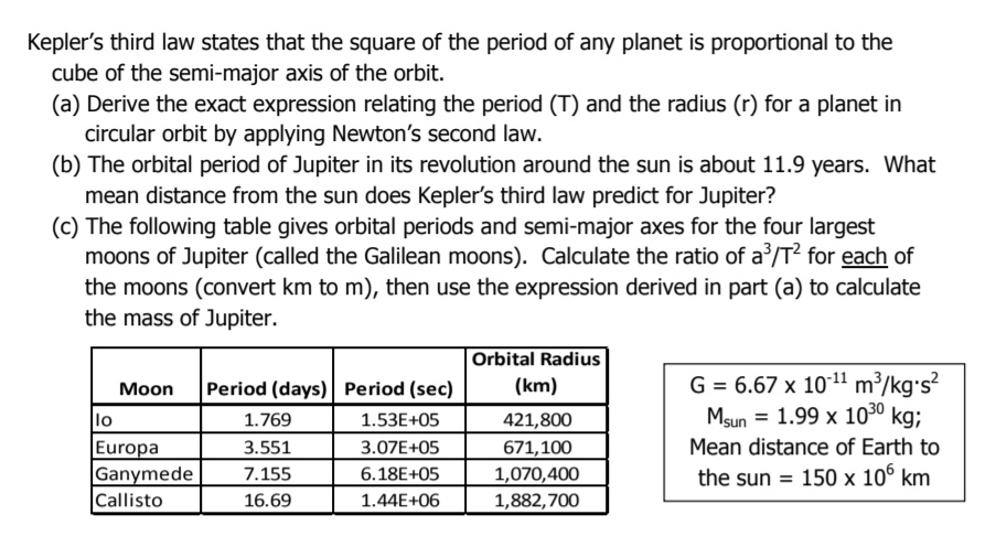 keplers third law states that the square of the period of any planet is ...