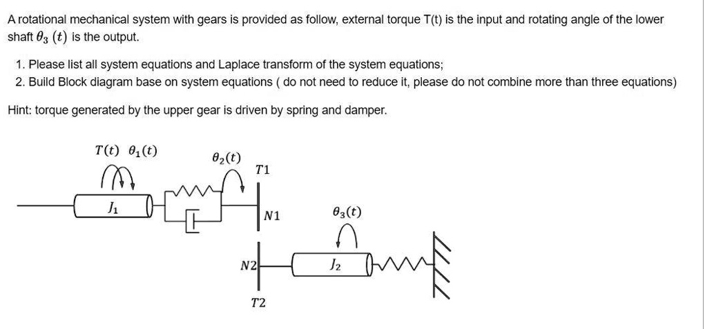 SOLVED: A rotational mechanical system with gears is provided as follows: the external torque T ...