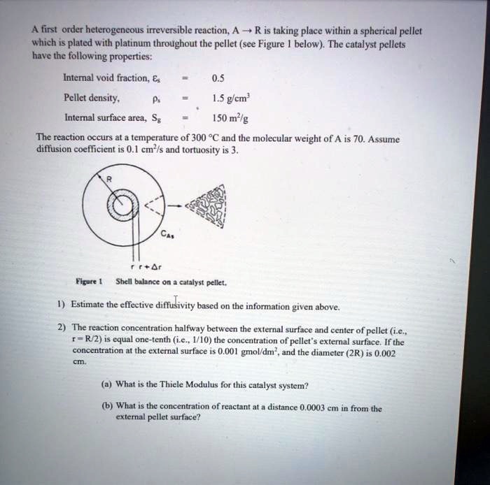 SOLVED: A first-order heterogeneous irreversible reaction, A - R, is taking place within a ...