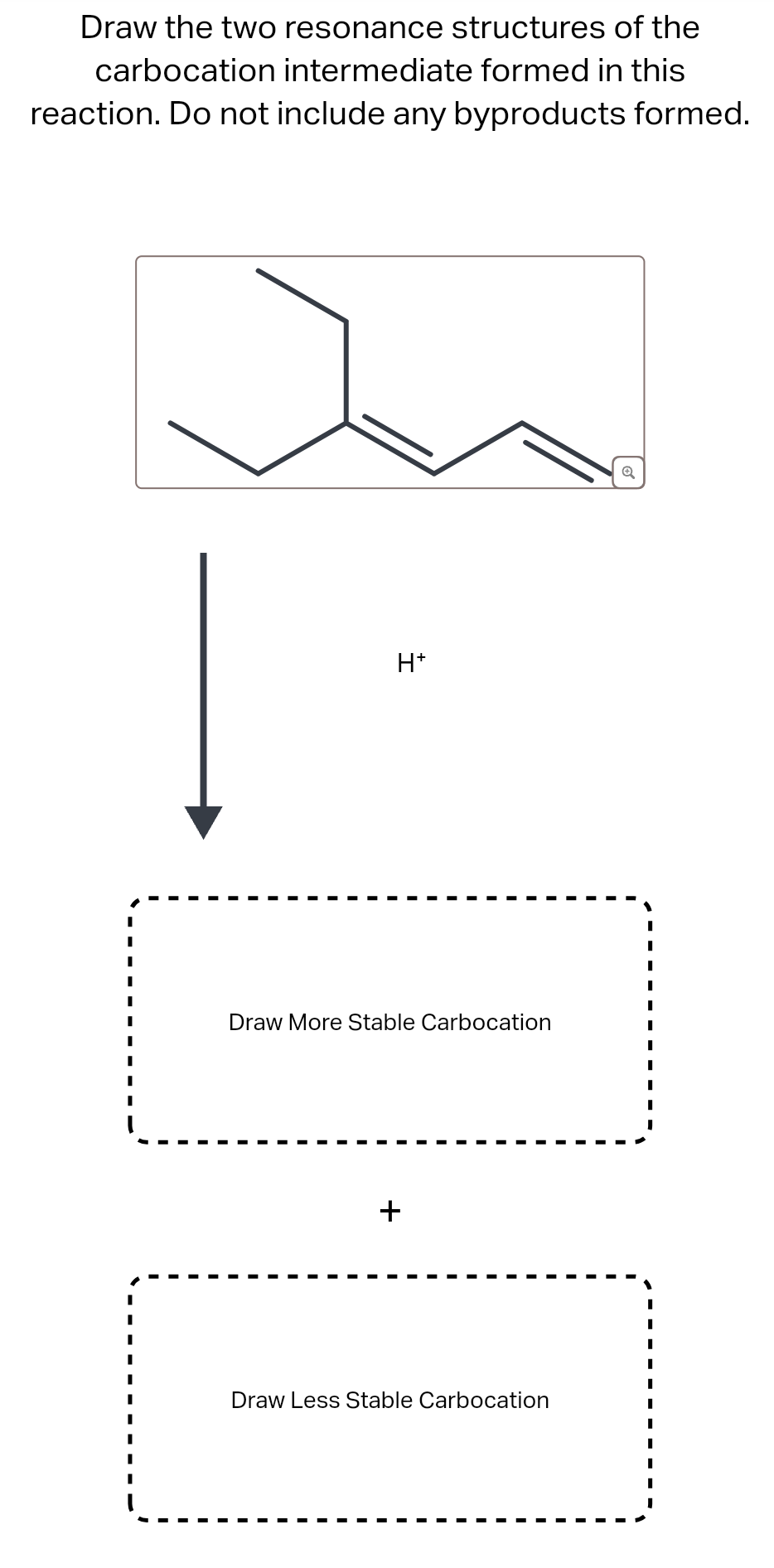 Draw the two resonance structures of the carbocation intermediate formed in this reaction. Do ...