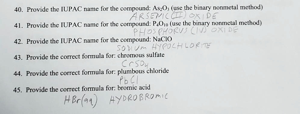 SOLVED: 40. Provide the IUPAC name for the compound: AszOz (use the ...
