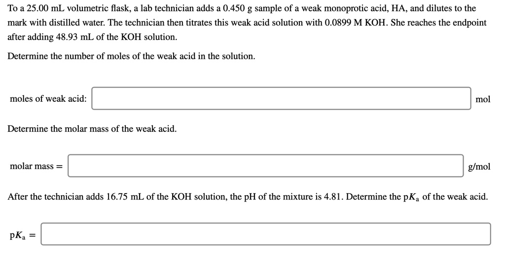 to a 2500 ml volumetric flask a lab technician adds 0450 g sample of a ...