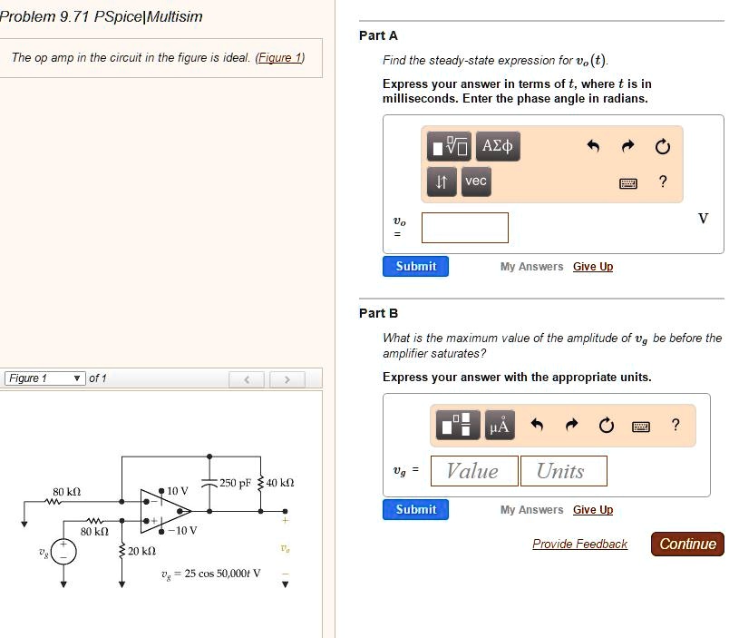 SOLVED: The op amp is ideal. Find the steady-state expression and what is the maximum value of ...