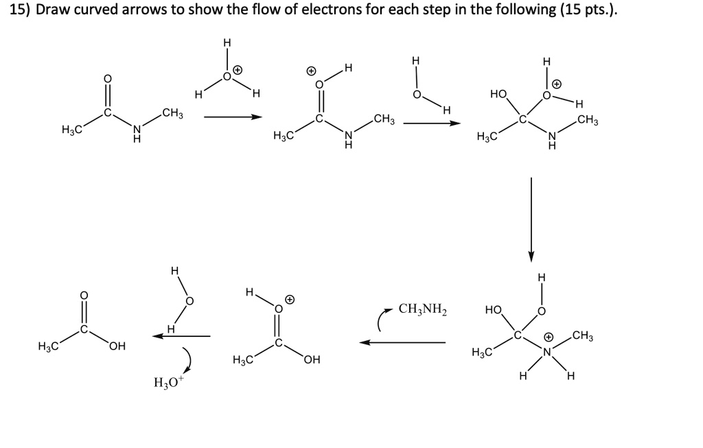 SOLVED: 15) Draw curved arrows to show the flow of electrons for each step in the following (15 ...