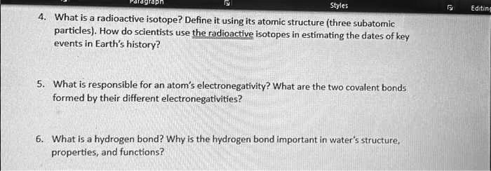 SOLVED: Texts: Paragraph Styles Editing 4. What is a radioactive isotope? Define it using its ...