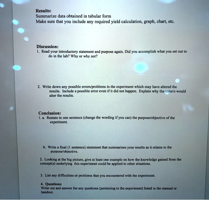 results summarize data obtained in tabular form make sure that you include any required yield ...