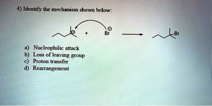 4) Identify the mechanism shown below: Nucleophilic attack Loss of ...