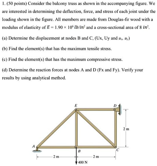 Consider the balcony truss as shown in the accompanying figure. We are ...