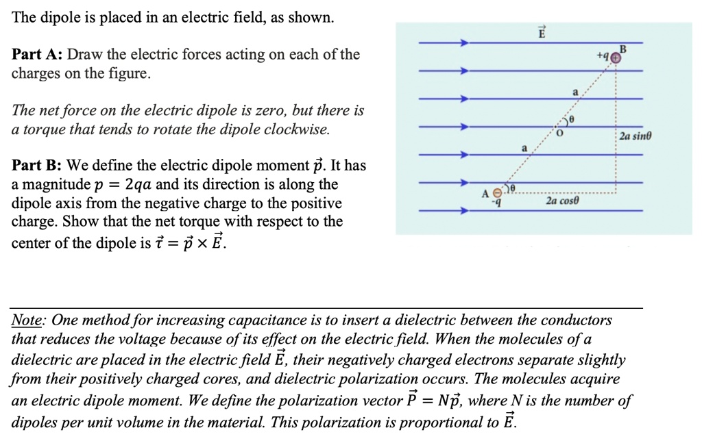 SOLVED: The dipole is placed in an electric field; as shown Part A ...