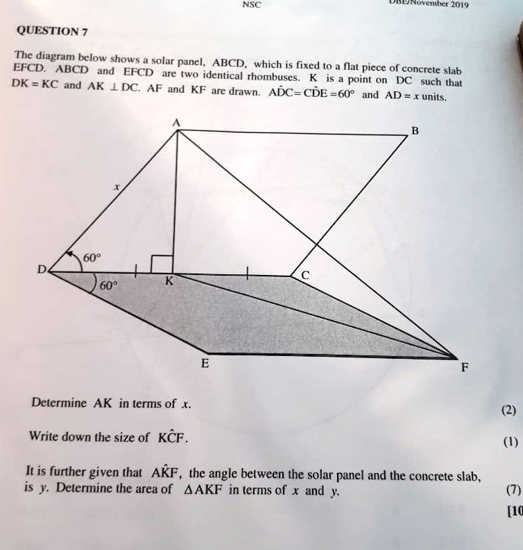 QUESTION 7 NSC November 2019 The diagram below shows a solar panel ...
