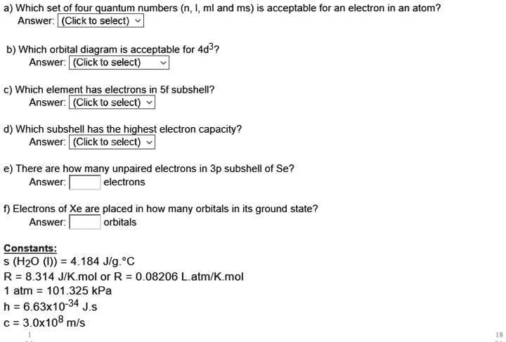 SOLVED: a) Which set of four quantum numbers (n, ml, and ms) is acceptable for an electron in an ...
