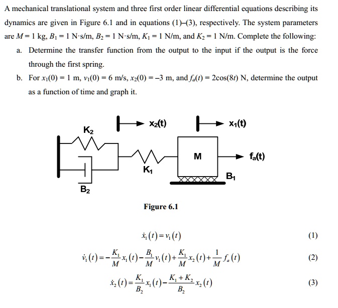 A mechanical translational system and three first order linear ...