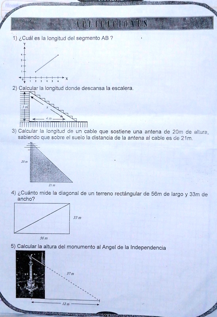 SOLVED: APLICACIONES 1) ¿Cuál es la longitud del segmento AB? Y 2 ...