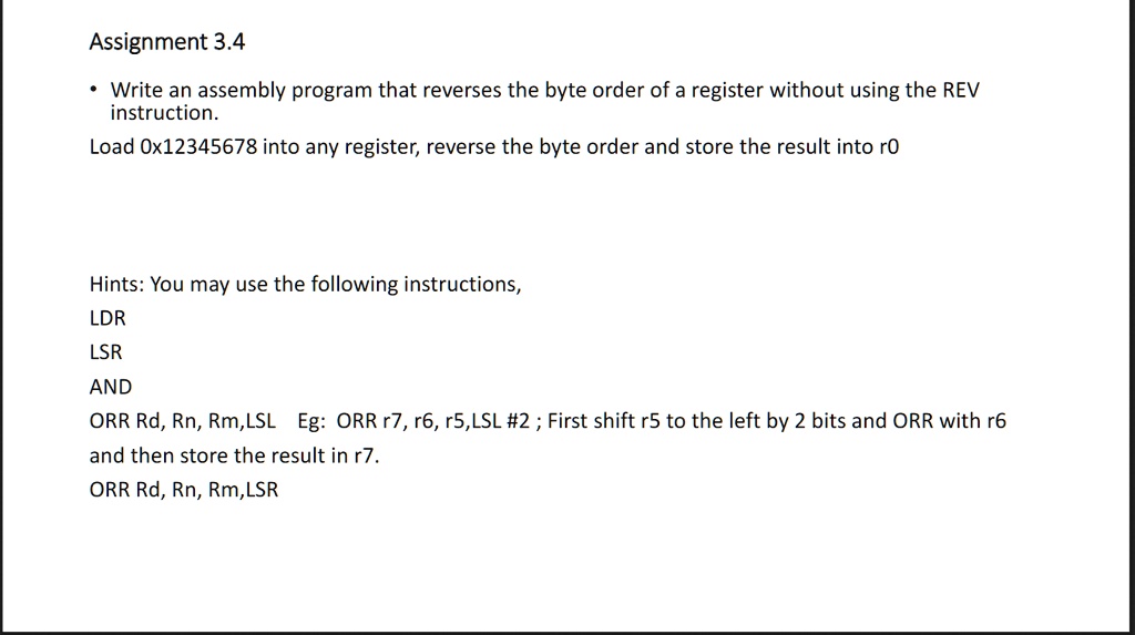 Solved Assignment 3 4 Write An Assembly Program That Reverses The Byte Order Of A Register