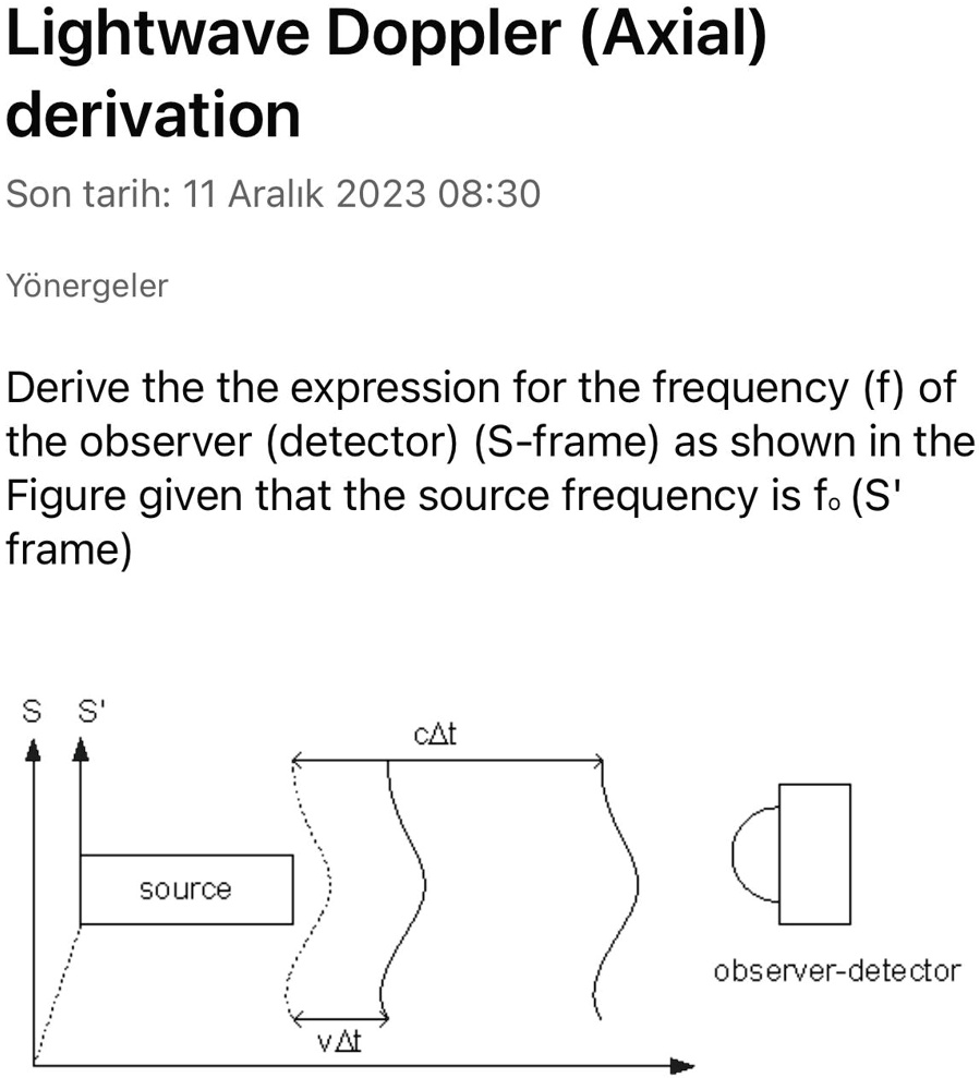 SOLVED: Lightwave Doppler (Axial) derivation Son tarih: 11 Aralık 2023 08:30 Yönergeler Derive ...