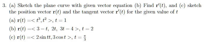 SOLVED: Sketch the plane curve with the given vector equation. b) Find r(t), the position vector ...