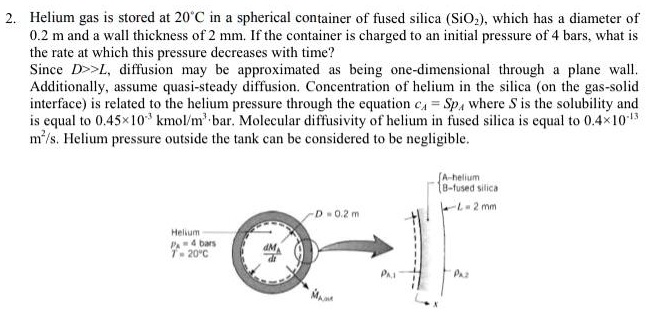 Helium gas is stored at 20Â°C in a spherical container of fused silica ...