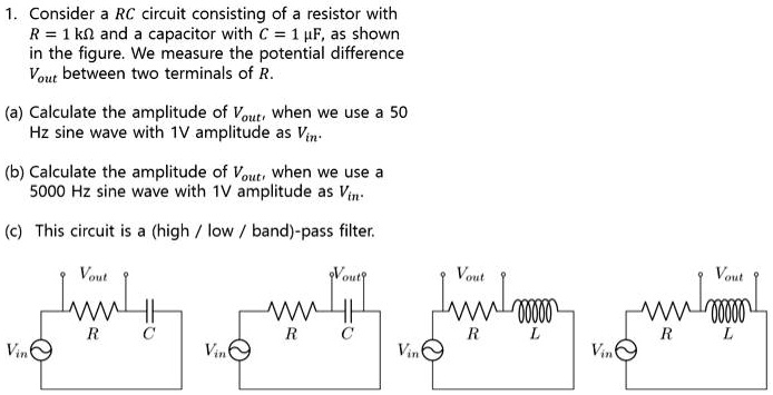 SOLVED: Consider an RC circuit consisting of a resistor with R = 1kÎ© and a capacitor with C = 1 ...