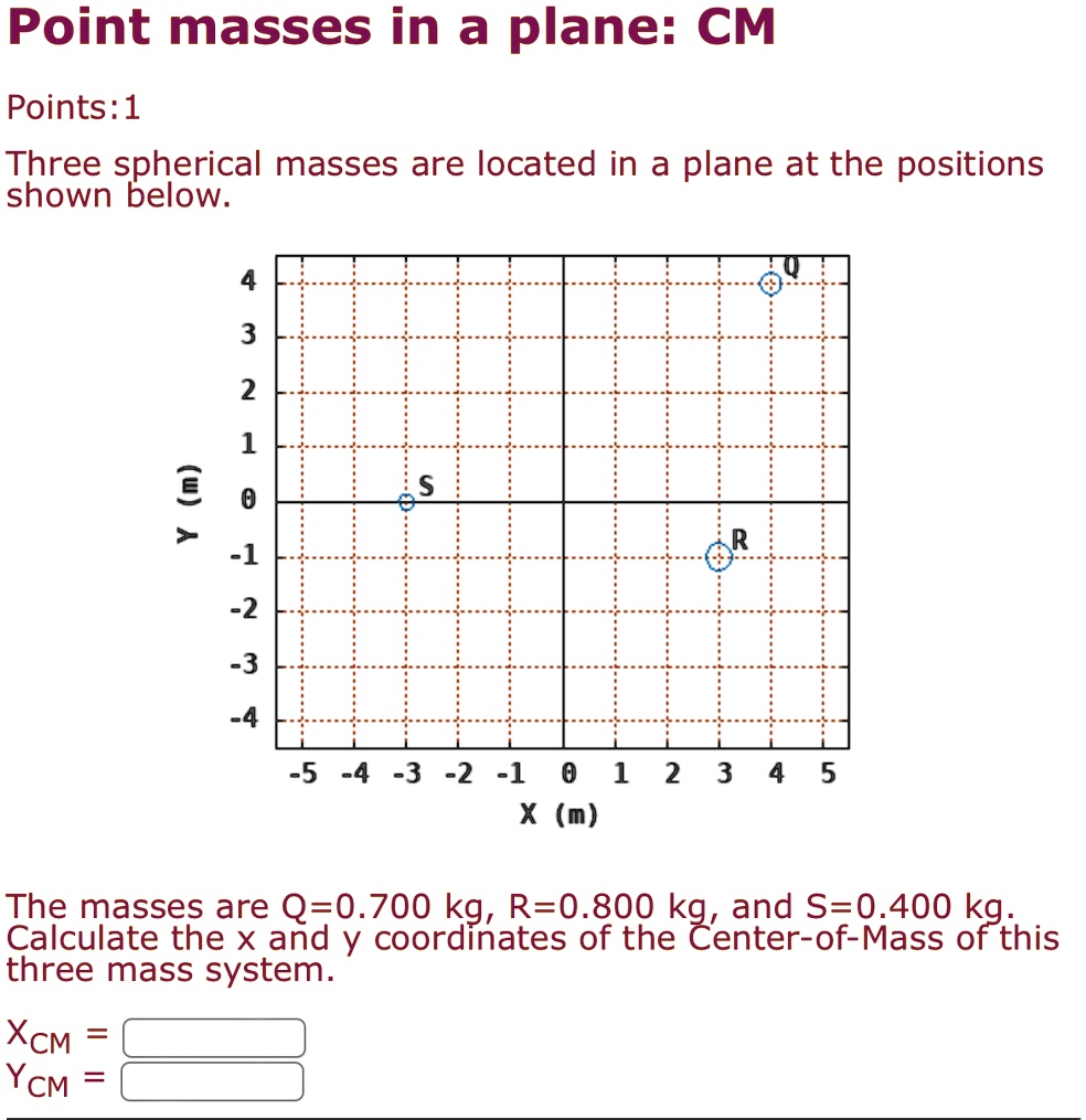 Point masses in a plane: CM Points: 1 Three spherical masses are ...