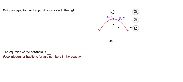 SOLVED: Write an equation for the parabola shown to the right The ...