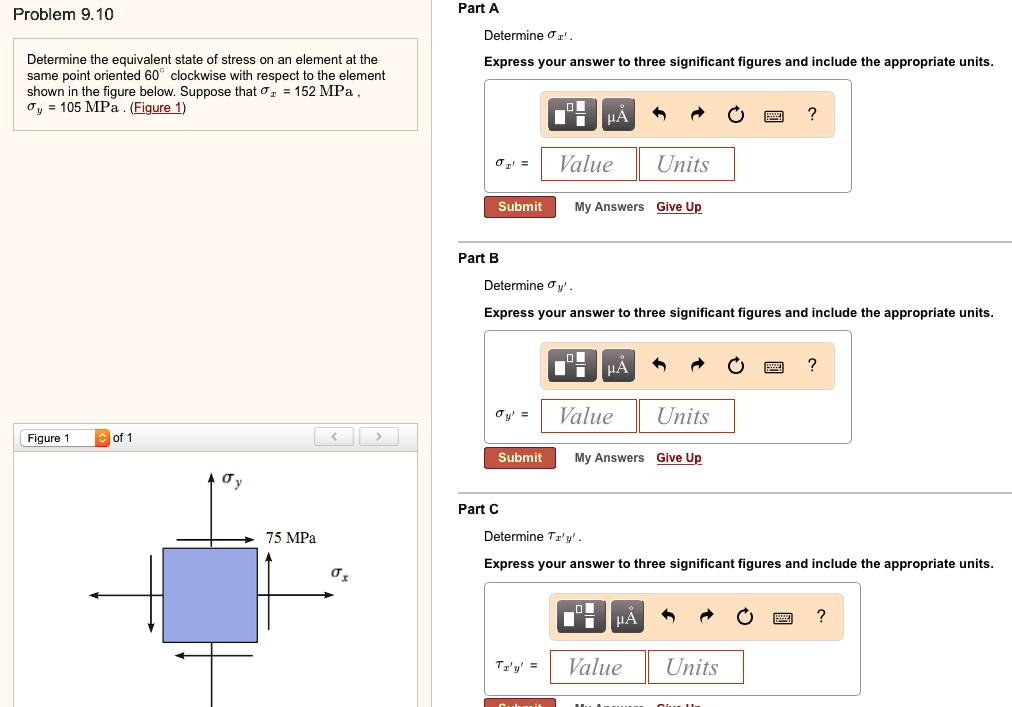SOLVED: Determine the equivalent state of stress on an element at the ...
