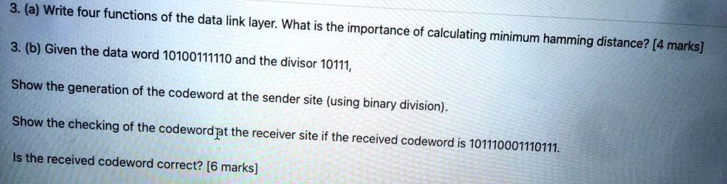 Solved 3 A Write Four Functions Of The Data Link Layer What Is The 8237