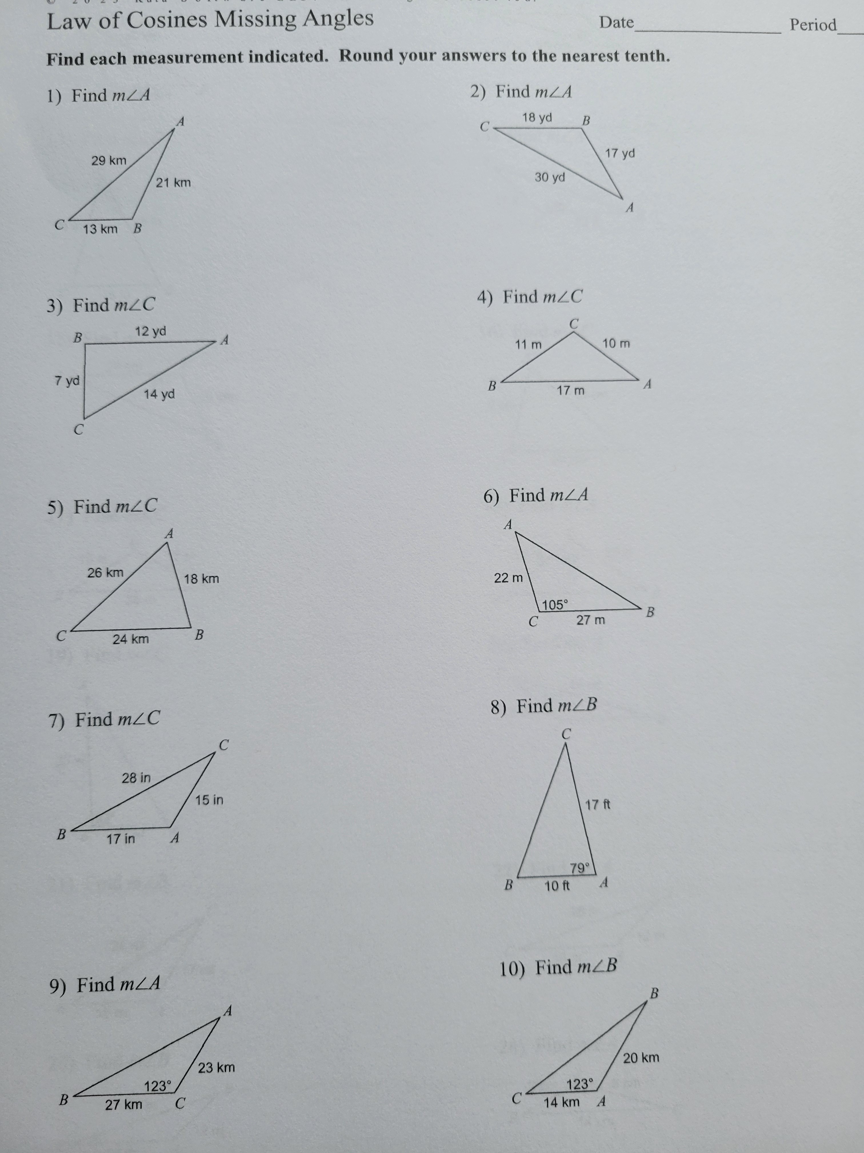 Law of Cosines Missing Angles Part 1