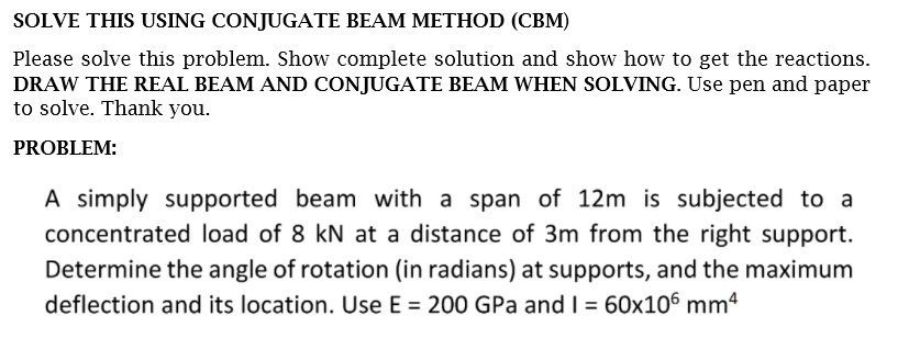 solve this using conjugate beam method cbm please solve this problem show complete solution and ...