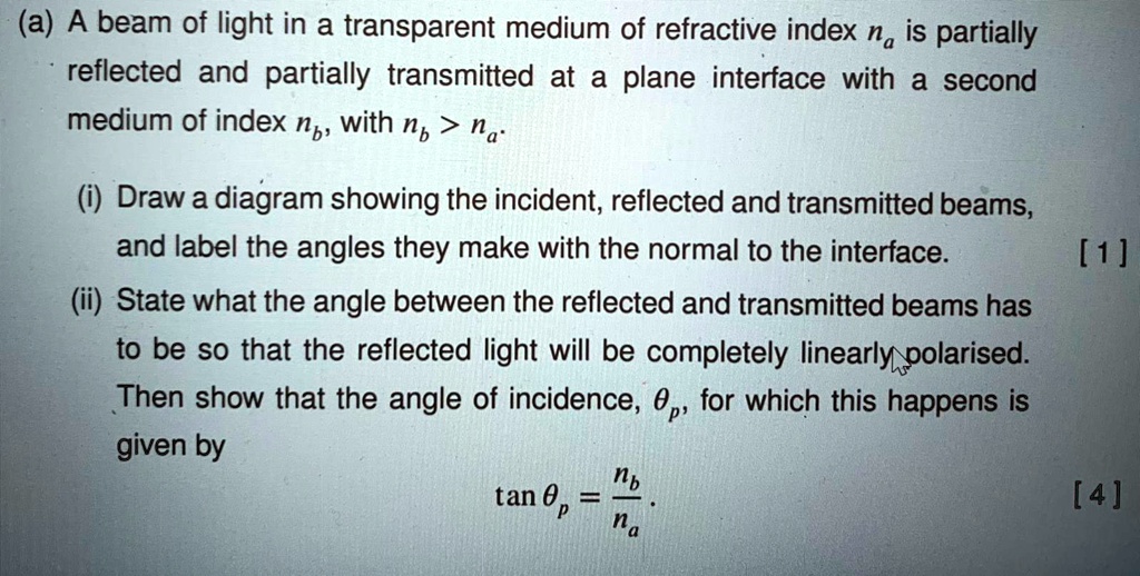 SOLVED: (a) A beam of light in a transparent medium of refractive index ...