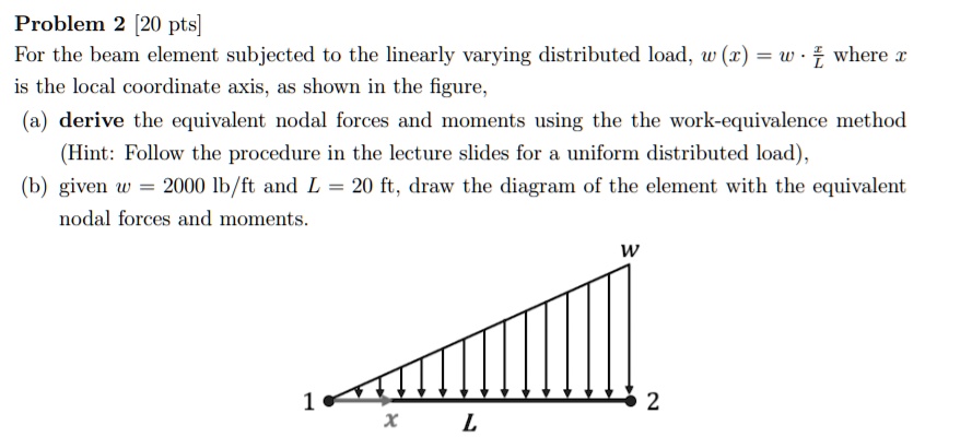 Problem 2 [20 pts] For the beam element subjected to the linearly ...