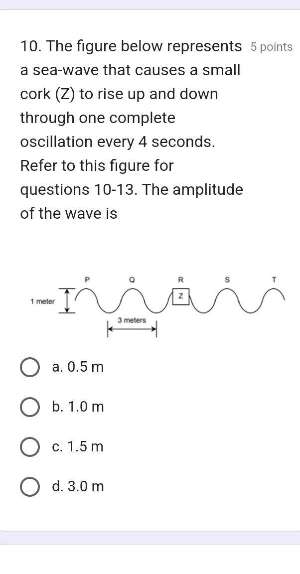 10. The figure below represents 5 points a sea-wave that causes a small ...
