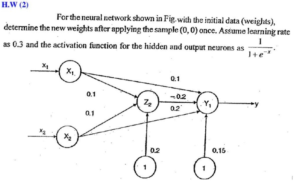 SOLVED: For the neural network shown in Fig. 1, with the initial data (weights), determine the ...