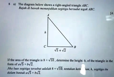 SOLVED: The diagram below shows a right-angled triangle ABC. Rajah di bawah menunjukkan segitiga ...