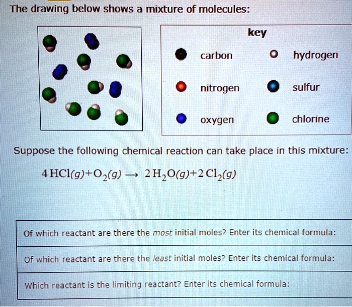 The drawing below shows a mixture of molecules: Key: Carbon Hydrogen Nitrogen Sulfur Oxygen ...