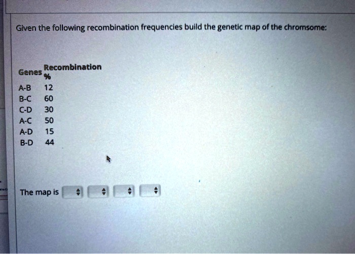 SOLVED: Given the following recombination frequencies, build the ...