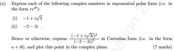 a express each of the following complex numbers in exponential polar form ie the form reid iv3 ...